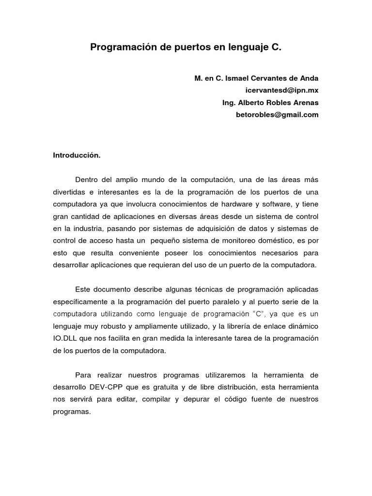 Programación de Puertos en C | PDF | Biblioteca (informática) | C ...