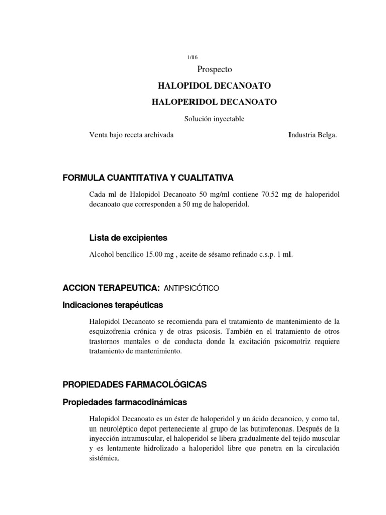 Halopidol Decanoato 27abr2011 | PDF | Antipsicótico | Tratamientos médicos