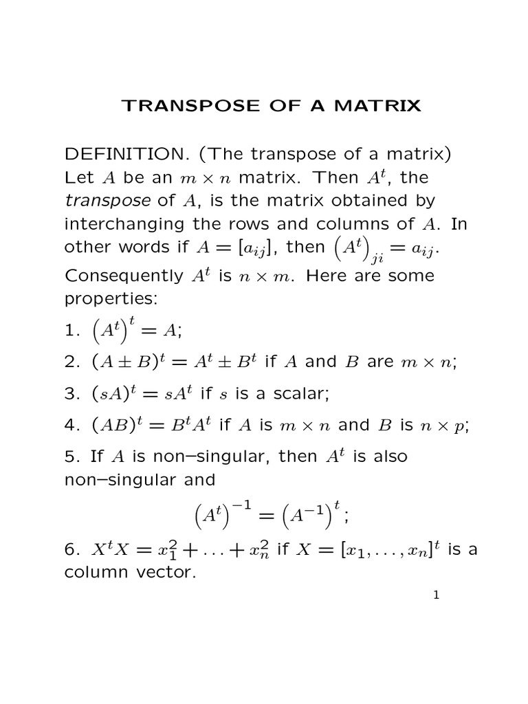 Transpose PDF | PDF | Matrix (Mathematics) | Abstract Algebra