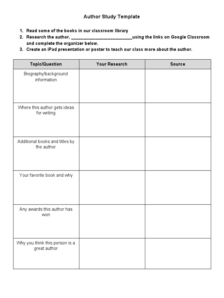 Author Study Template PDF | PDF | Self-Improvement