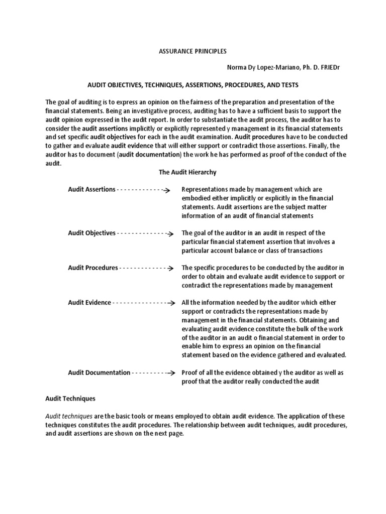 Audit Objectives Techniques Assertions Procedures and Tests | PDF ...