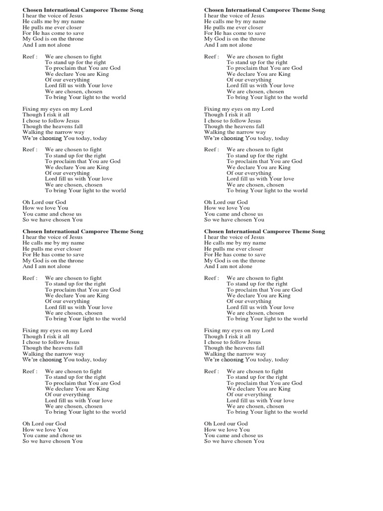 Chosen International Camporee Theme Song | PDF | Jesus | Religious ...