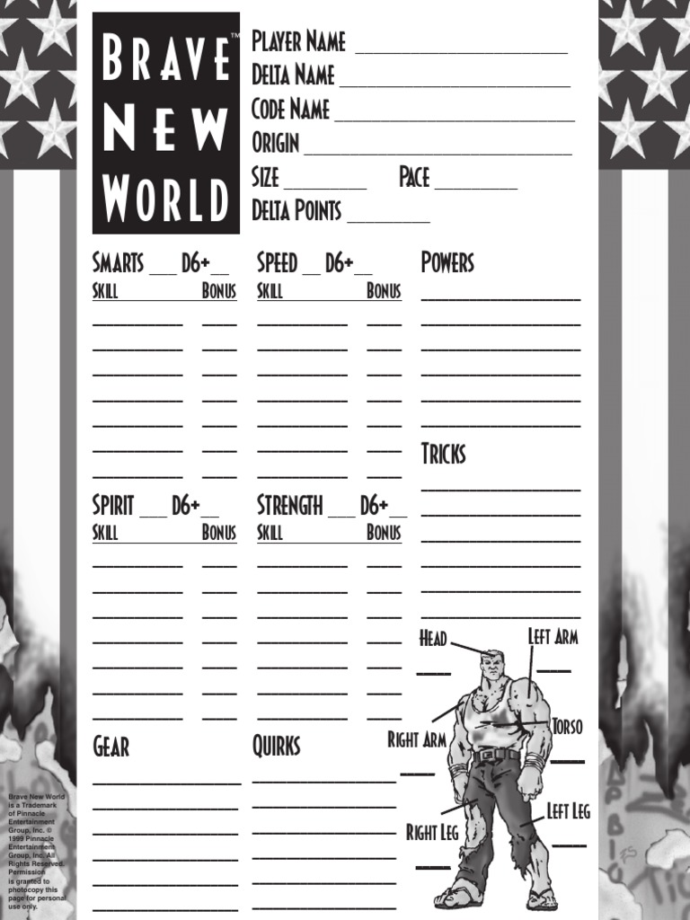 Brave New World Character Sheet | PDF | Leisure Activities | Entertainment