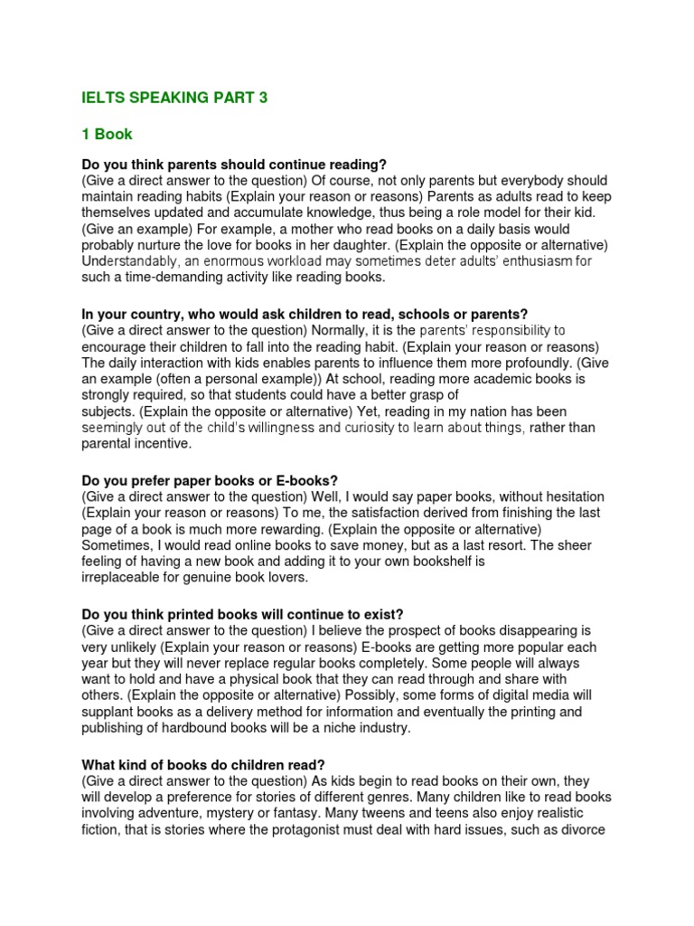 Ielts Speaking Part 3 | PDF | Reason | Writers