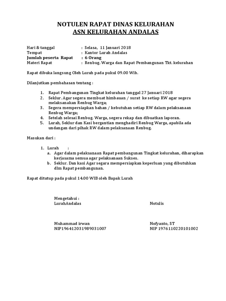 Notulen Rapat Dinas | PDF