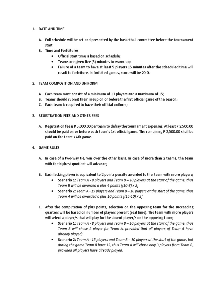 Basketball Tournament Rules and Fees | PDF | Team Sports | Sports