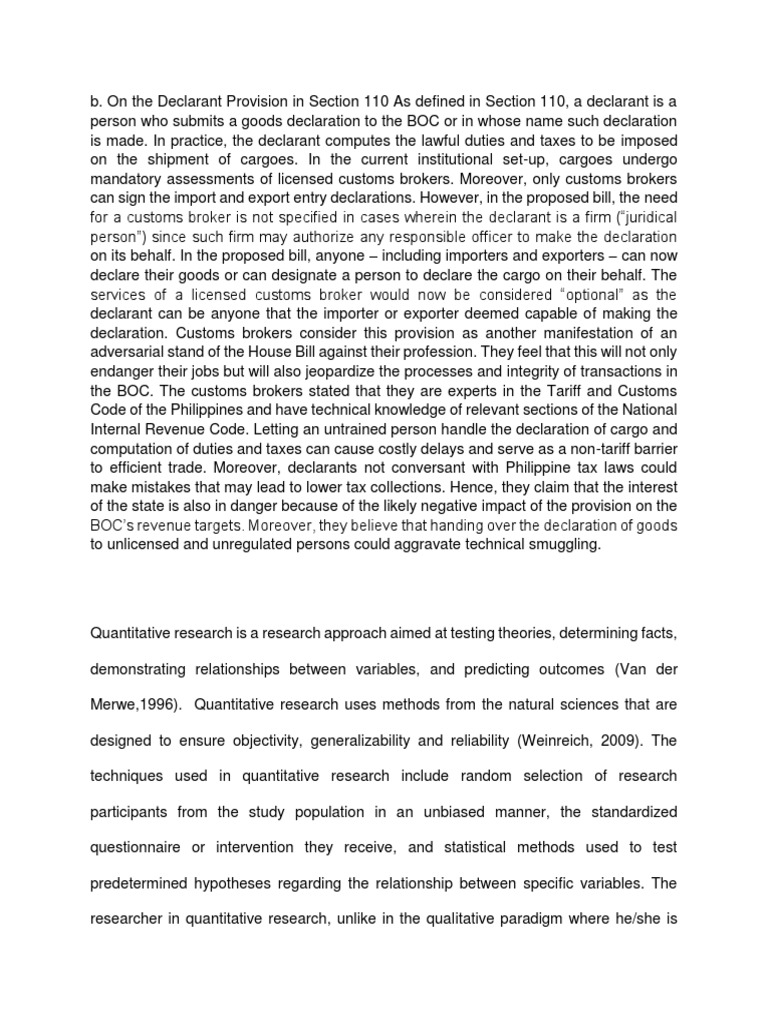 Declarant CMTA | PDF | Quantitative Research | Customs