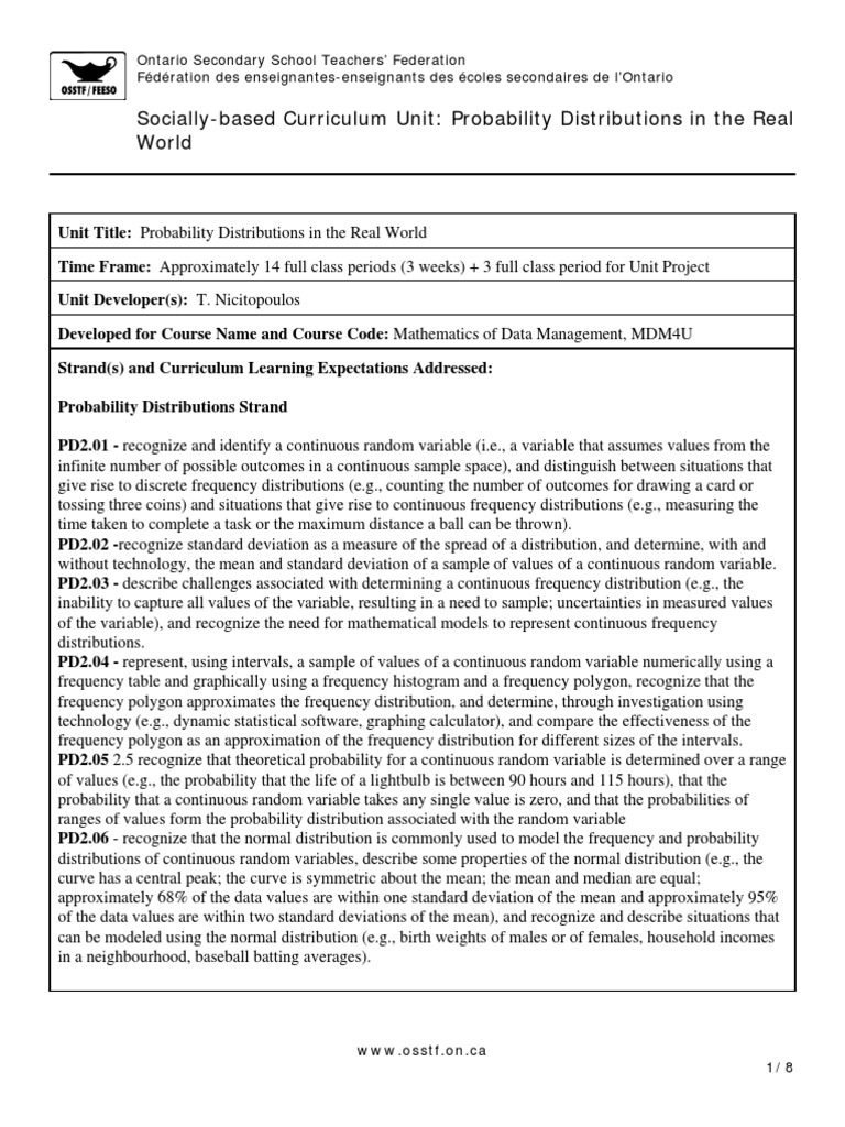 Probability Unit Plan PDF | PDF | Probability Distribution | Normal ...