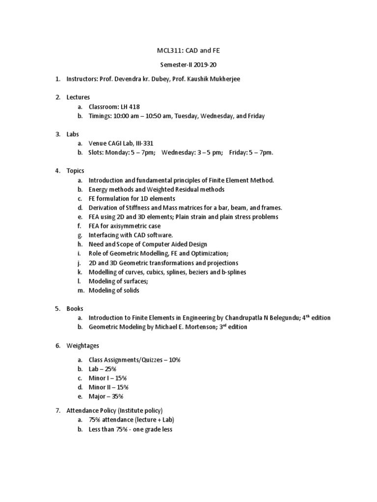 MCL311 CAD FE Course | PDF