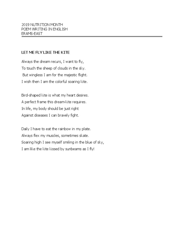 2019 Nutrition Erams-East Poem Writing English | PDF | Poetry