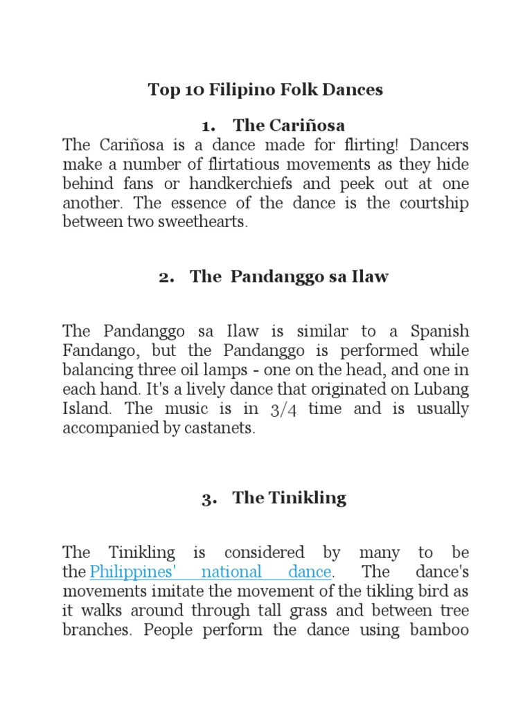 Top 10 Filipino Folk Dances | PDF | Dances | Entertainment