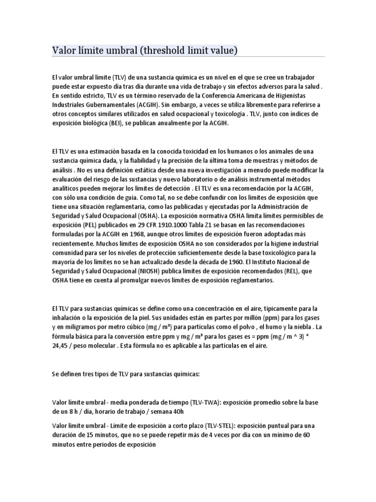 Valor Límite Umbral | PDF | Administración de Seguridad y Salud ...