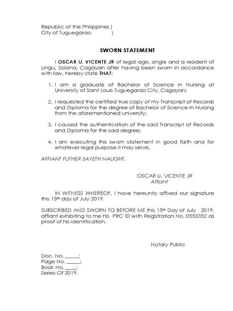Sworn Statement Oskie | PDF | Notary Public | Affidavit