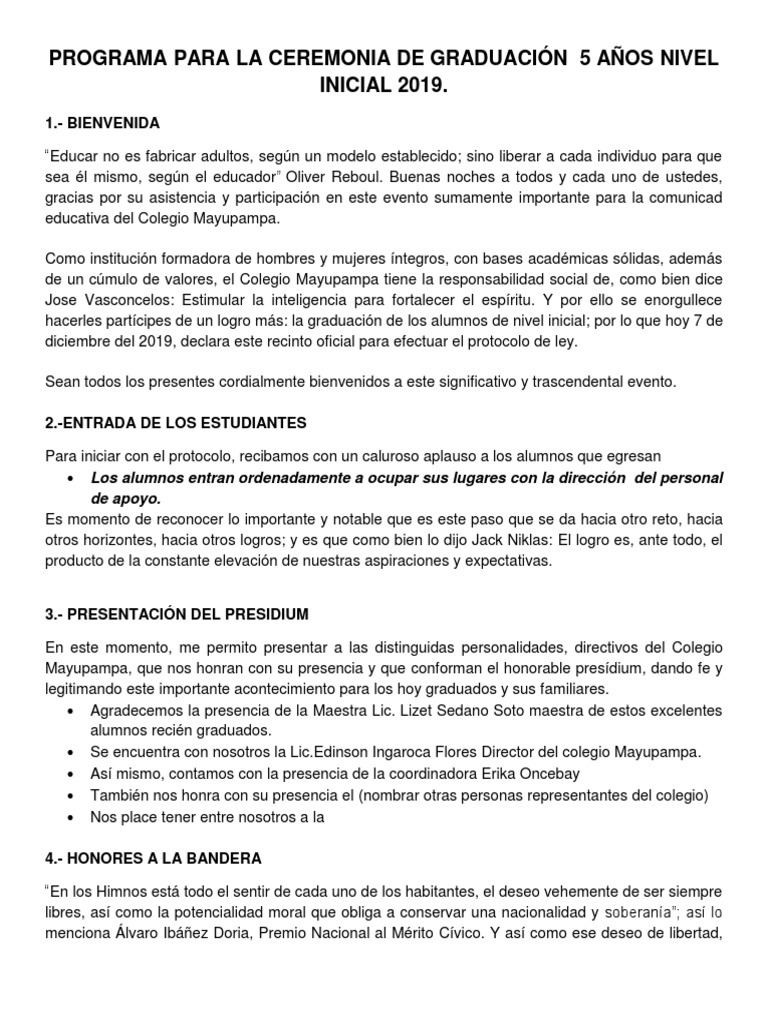 Ejemplo De Programa De Graduación De Preescolar Graduado De