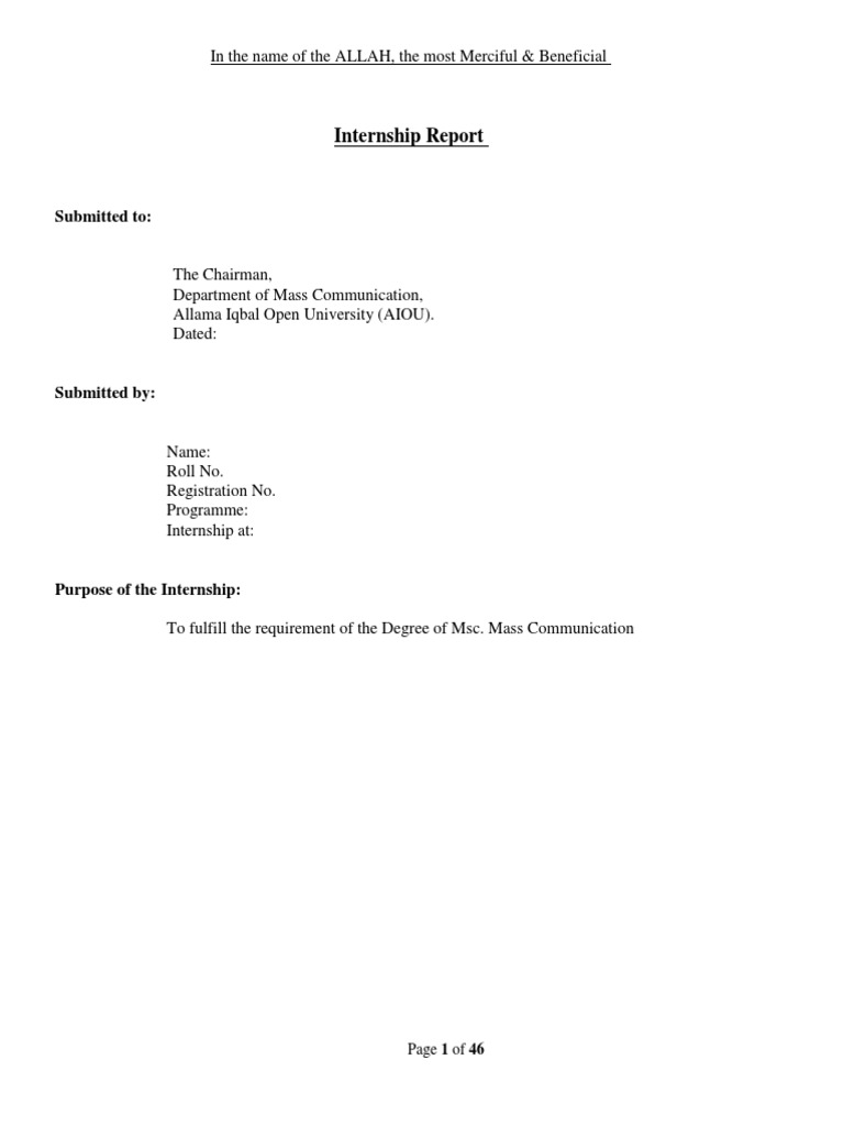 AIOU Mass Communication Internship Report | PDF | Social Institutions ...
