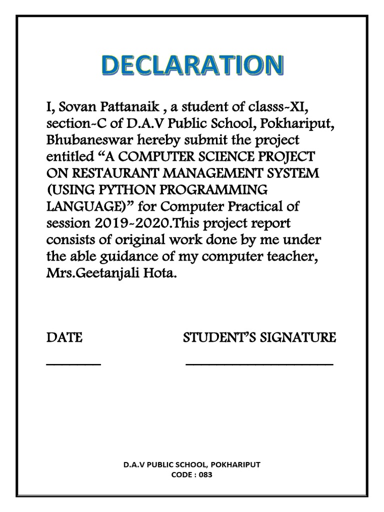 Computer Project Class XI PYTHON | PDF | Computing | Foods