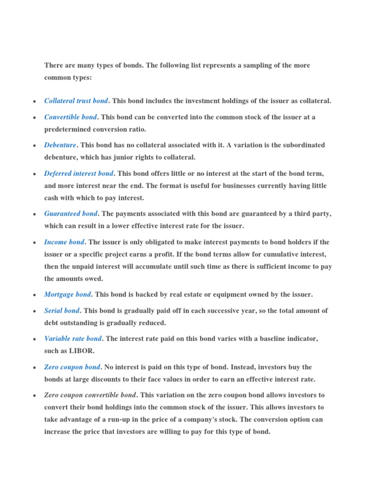 An Overview of Common Bond Types and Features | PDF | Bonds (Finance ...
