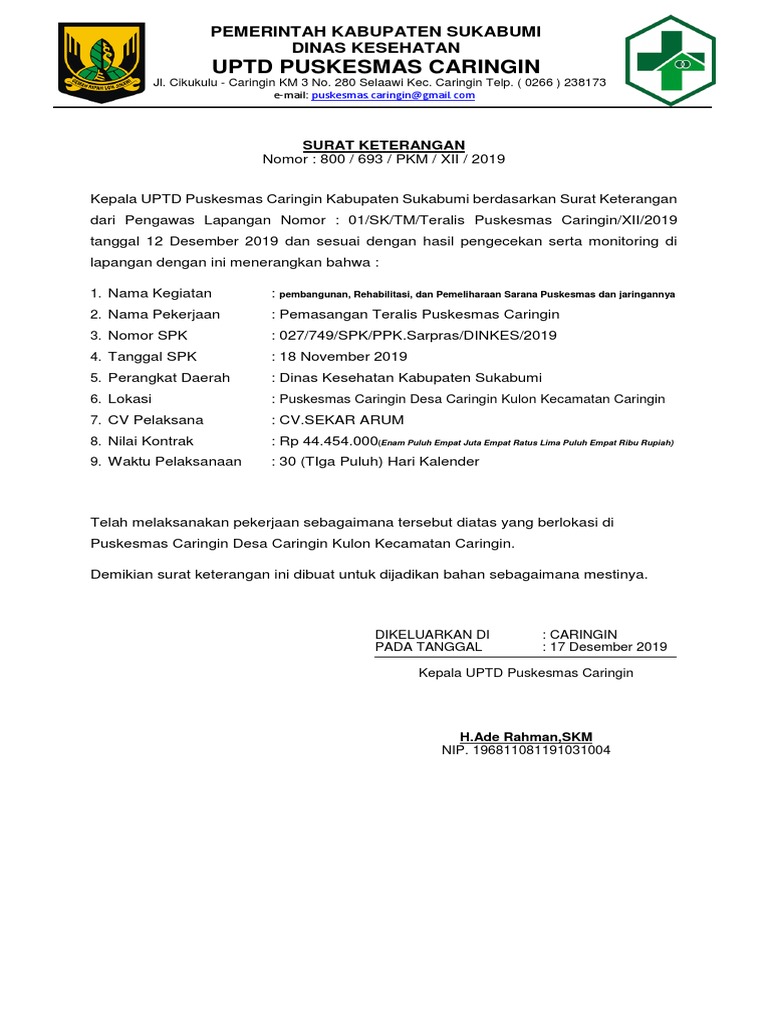 Surat Pemasangan Teralis CV - Sekar Arum | PDF
