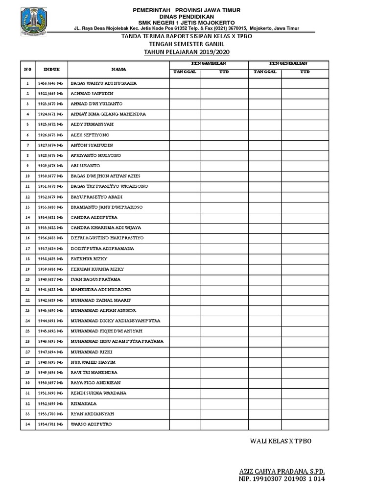 Tanda Terima Rapot Sisipan UTS | PDF