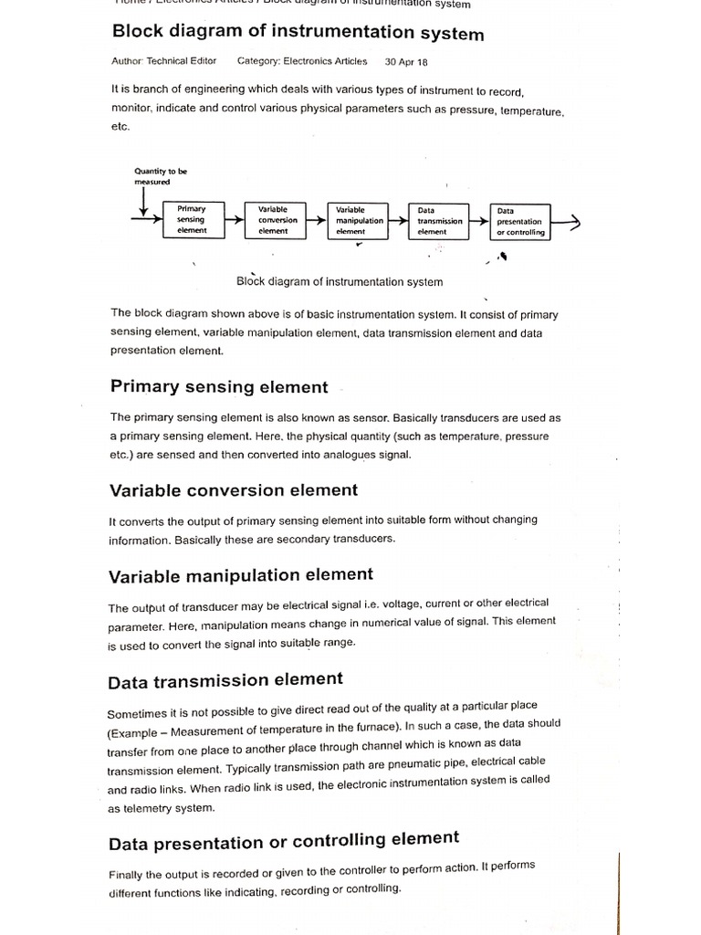 Block Diagram of Instrumentation System | PDF