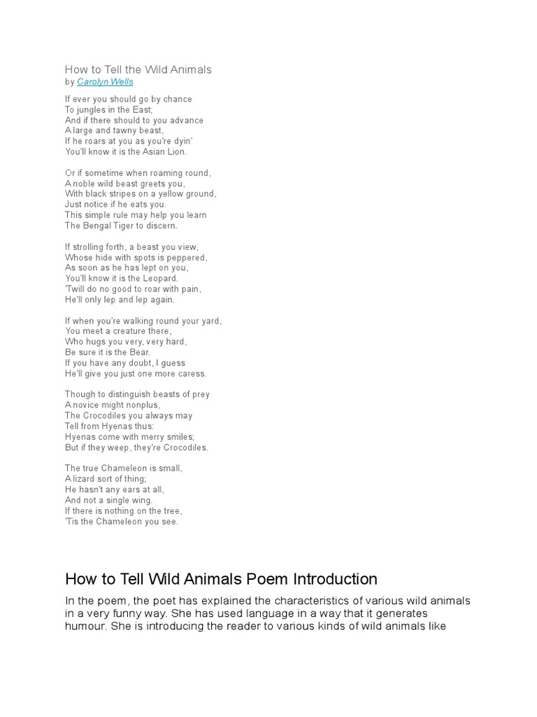 Understanding "How to Tell Wild Animals" | PDF | Tiger | Poetry