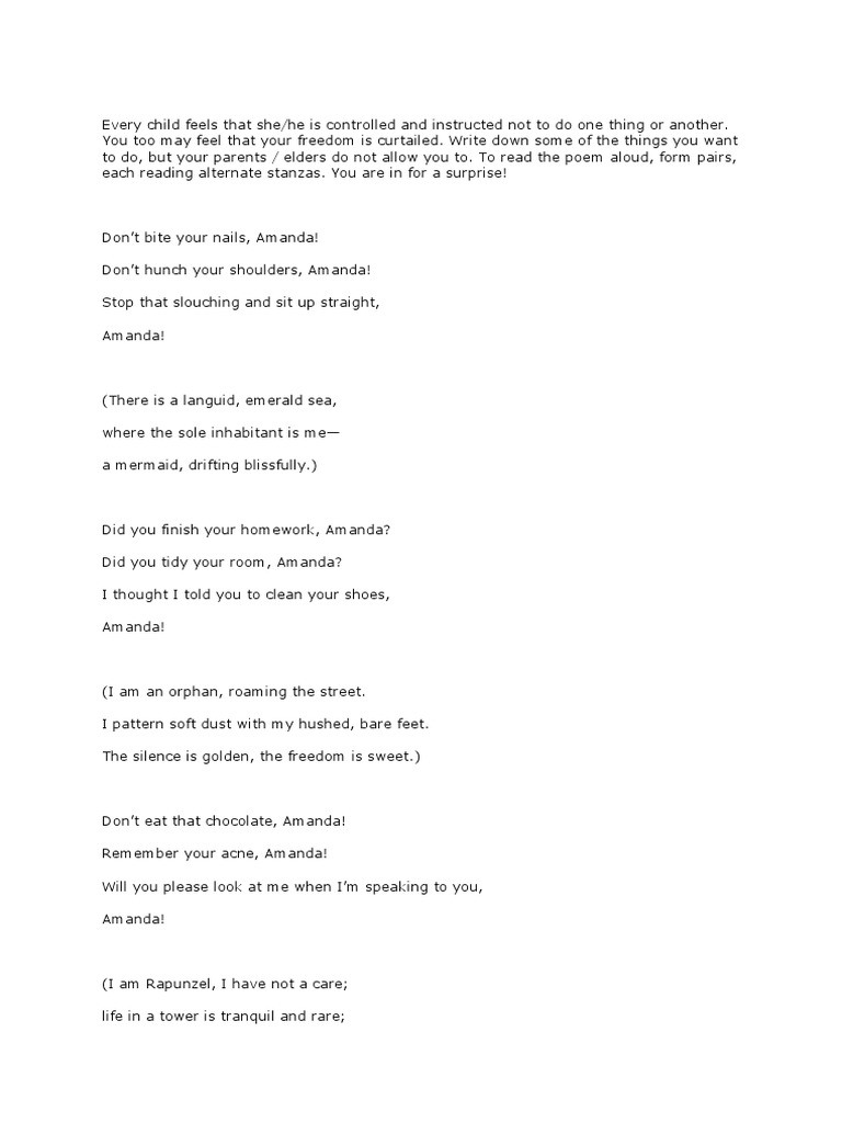 Amanda Summary of the poem | Rapunzel | Rhyme