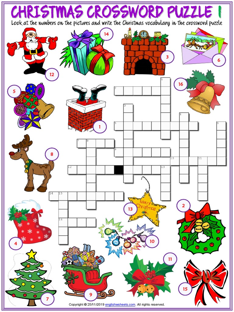 Christmas Vocabulary Esl Crossword Puzzle Worksheets For Kids PDF | PDF ...