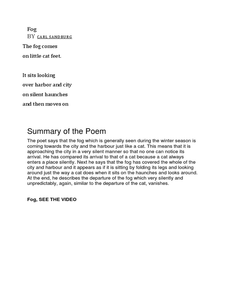 Fog Summary | Download Free PDF | Fog | Poetry