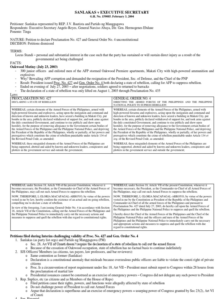 Sanlakas v. Exec. Sec. | PDF | Standing (Law) | Martial Law