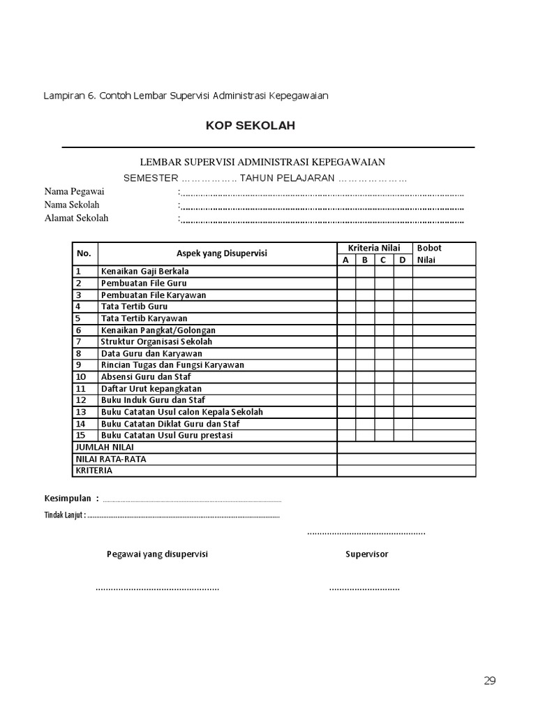 Lampiran 6. Contoh Lembar Supervisi Administrasi Kepegawaian | PDF