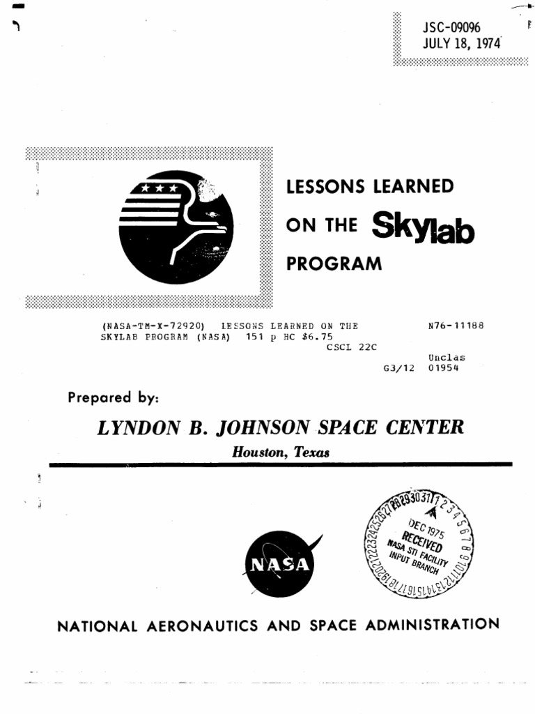 Lessons Learned On The Skylab Program JSC | PDF | Skylab | Lyndon B ...
