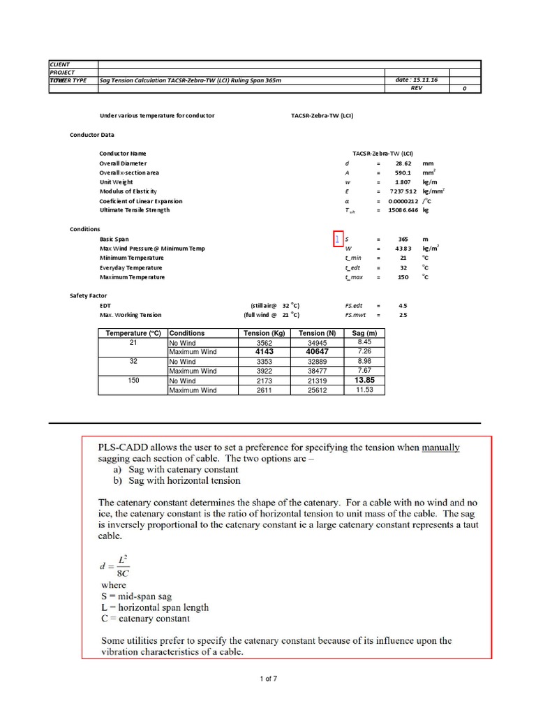 Sag Tension Sample Calculation | PDF | Young's Modulus | Materials