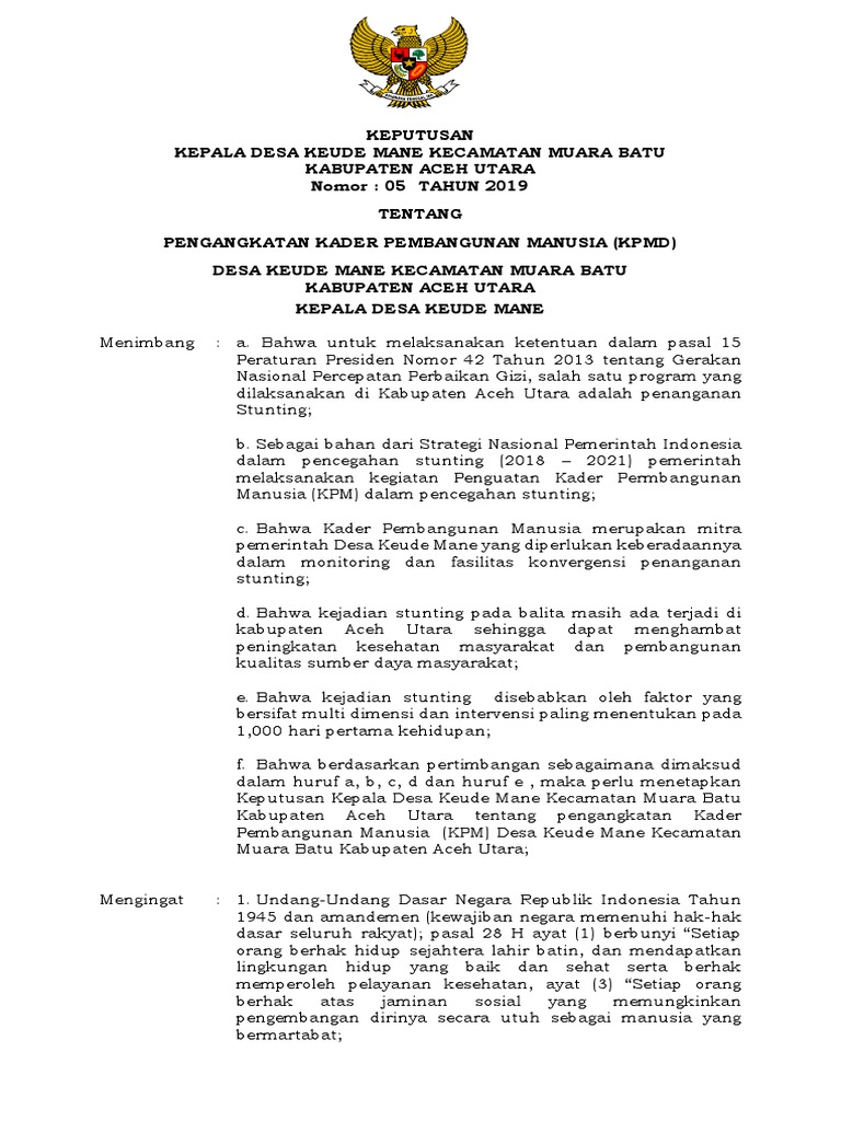 Contoh SK Kader Pemberdayaan Masyarakat-KPM | PDF