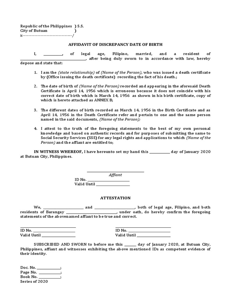 Affidavit of Birth Date Discrepancy | PDF | Affidavit | Legal Procedure