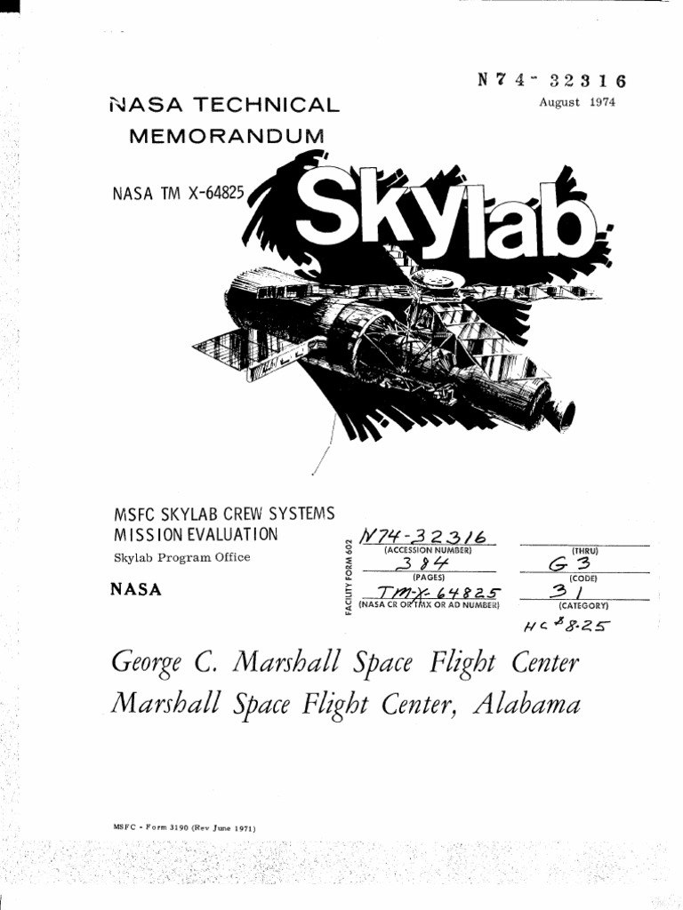 MSFC Skylab Crew Systems Mission Evaluation | PDF | Skylab | Marshall Space Flight Center