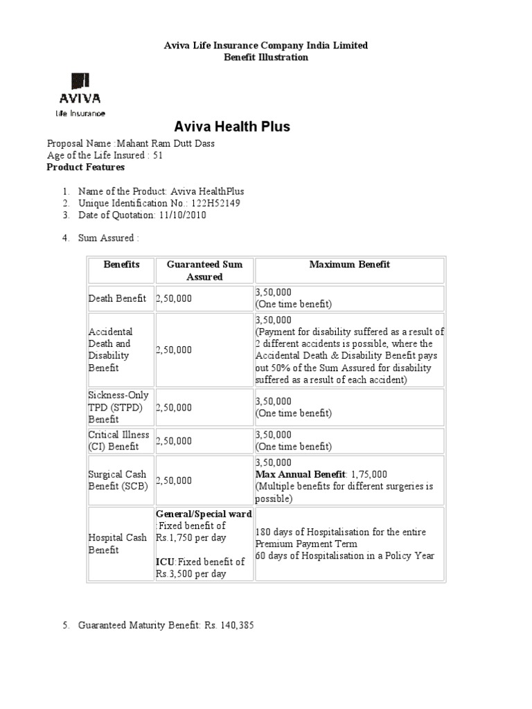 Aviva Life Insurance Company India Limited | PDF | Life Insurance ...