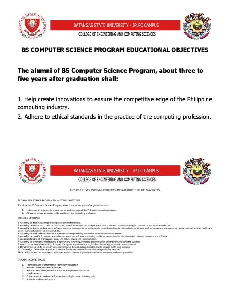 BS Computer Science Program Objectives | PDF | Computer Science ...