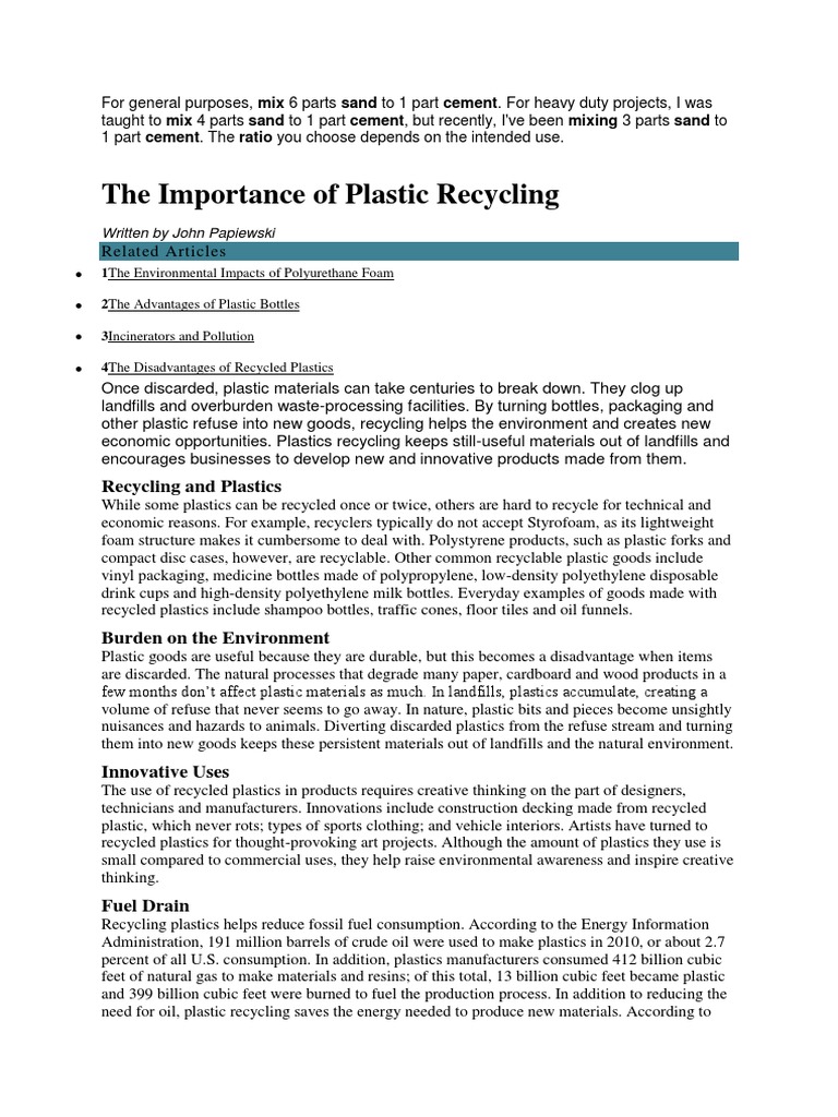 The Importance of Plastic Recycling | PDF | Recycling | Plastic