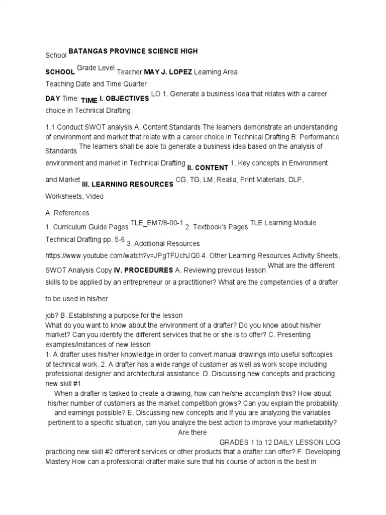 DLL Technical Drafting Exploratory | PDF | Competition | Teachers
