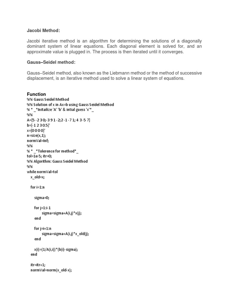Jacobi & Seidel Method | PDF | Numerical Analysis | Algebra