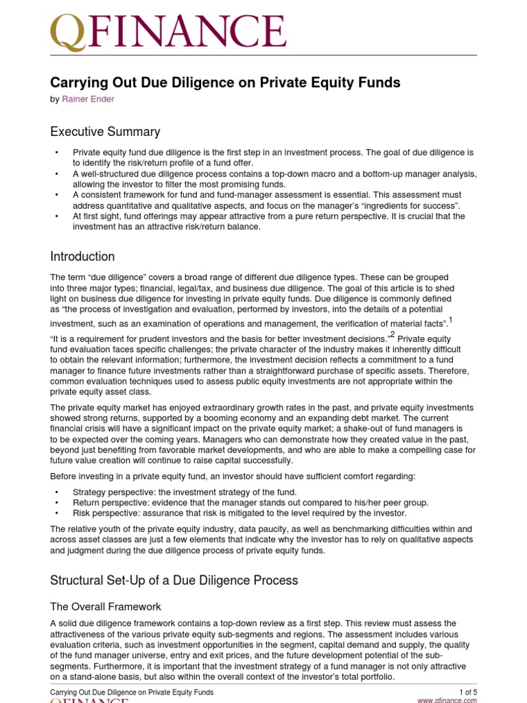 Carrying Out Due Diligence On Private Equity Funds | PDF | Investment ...