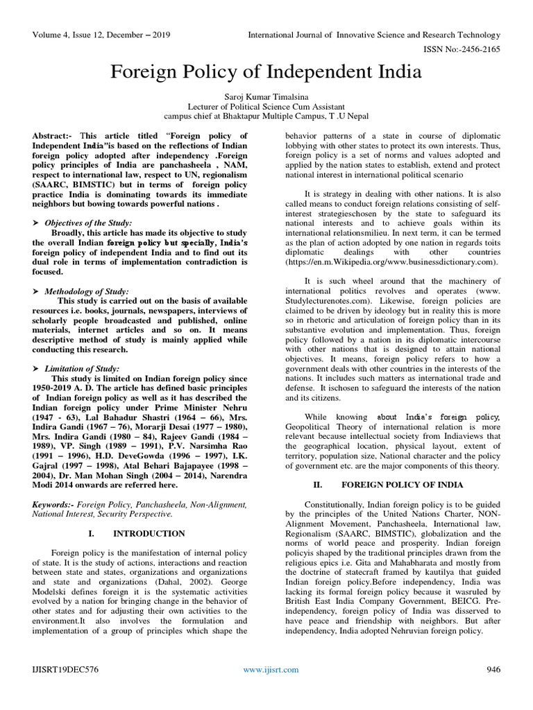 Foreign Policy of Independent India | PDF | Non Aligned Movement ...