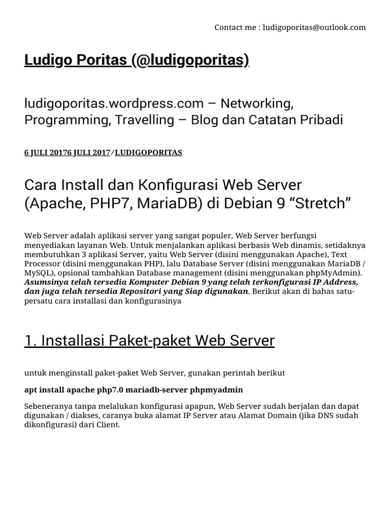 Cara Install Dan Konfigurasi Web Server (Apache, PHP7, MariaDB) Di Debian 9 "Stretch" - Ludigo ...