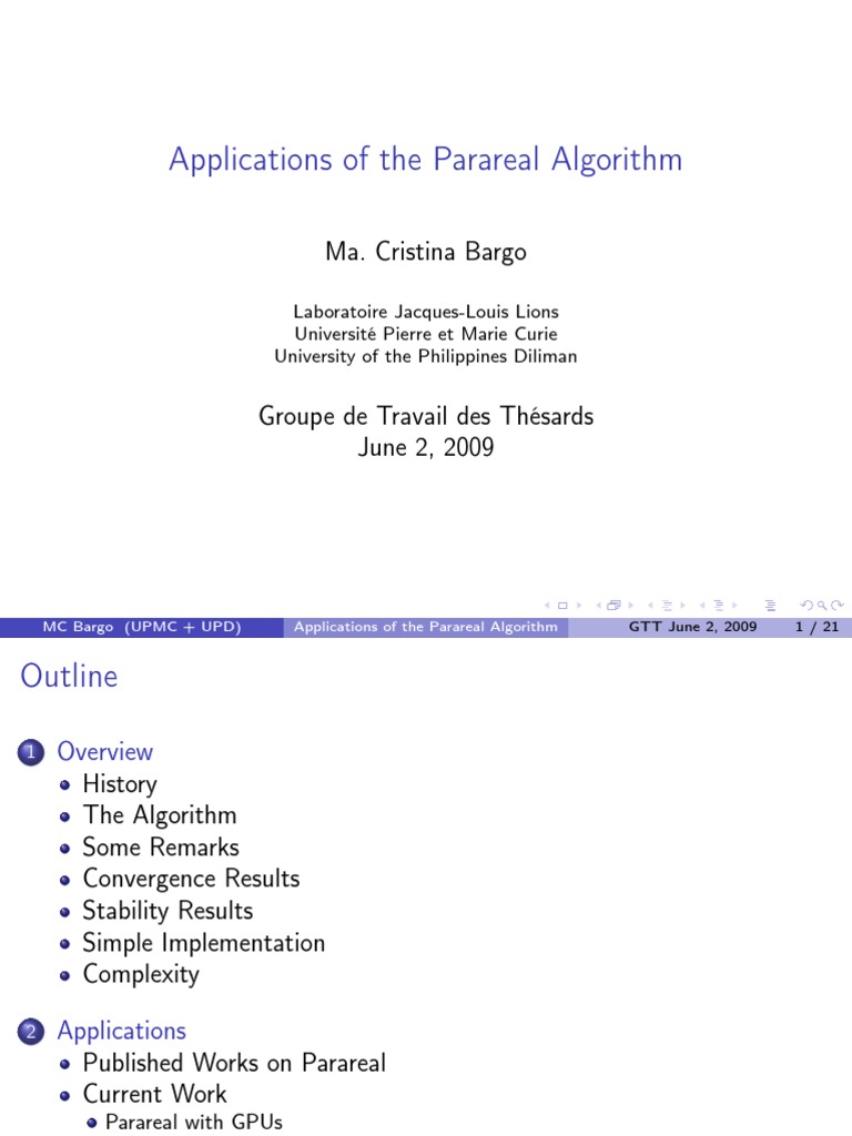 Applications of The Parareal Algorithm | PDF | Computational Science | Applied Mathematics