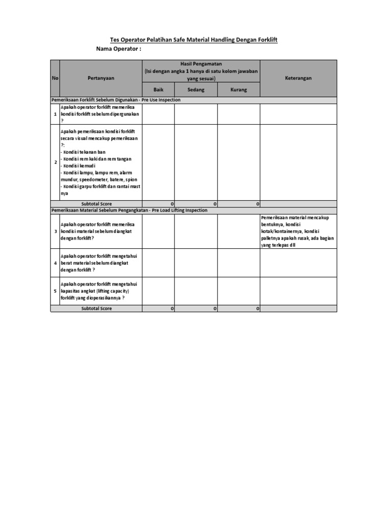 Material Handling Forklift Assessment - Test | PDF