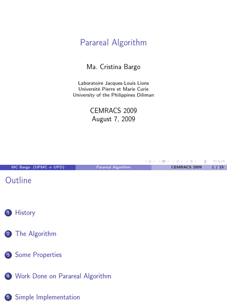 Parareal Algorithm: Ma. Cristina Bargo | PDF | Theoretical Computer Science | Equations