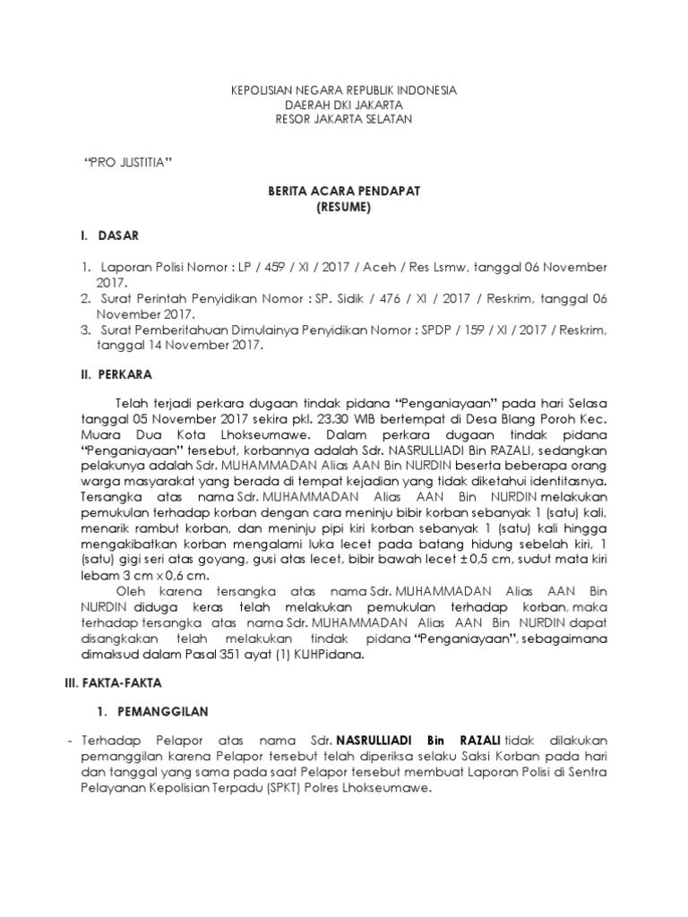 Contoh Resume Berkas Perkara | PDF
