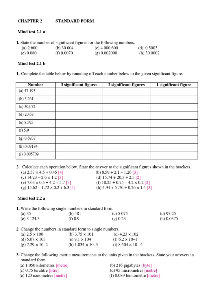 Chapter 2 Standard Form | PDF | Significant Figures | Litre