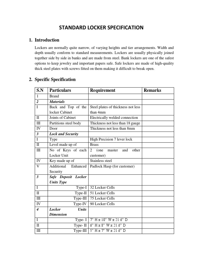Standard Locker Specification | PDF | Steel | Metals