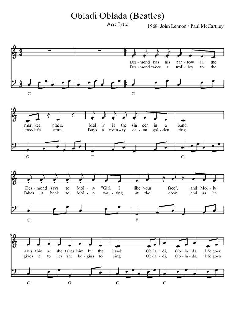 Obladi Oblada W Lyrics PDF | PDF | Song Recordings Produced | Apple Records